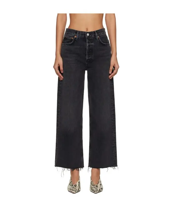 AGOLDE High-waisted Frayed Hem Jeans - Black