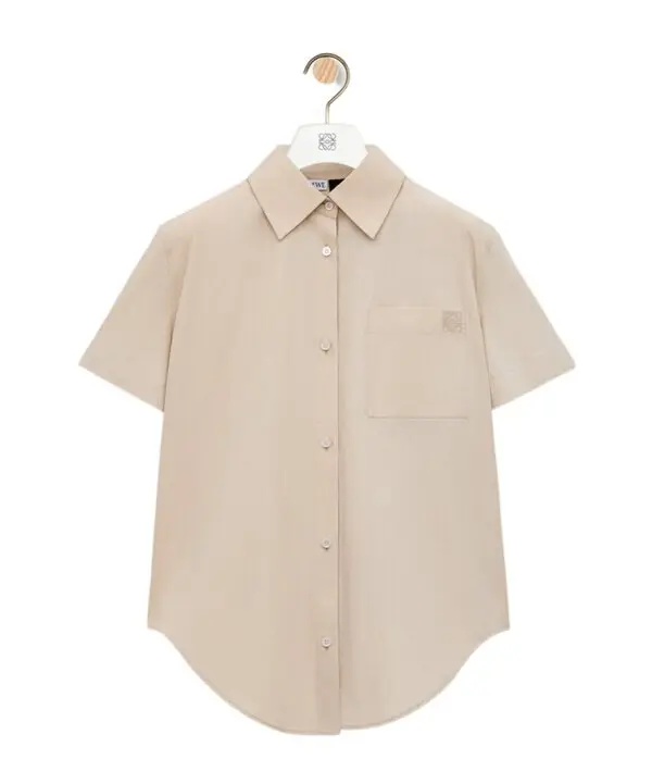 Loewe Short-sleeved Buttoned Shirt With Embroidered Pocket - Light Beige
