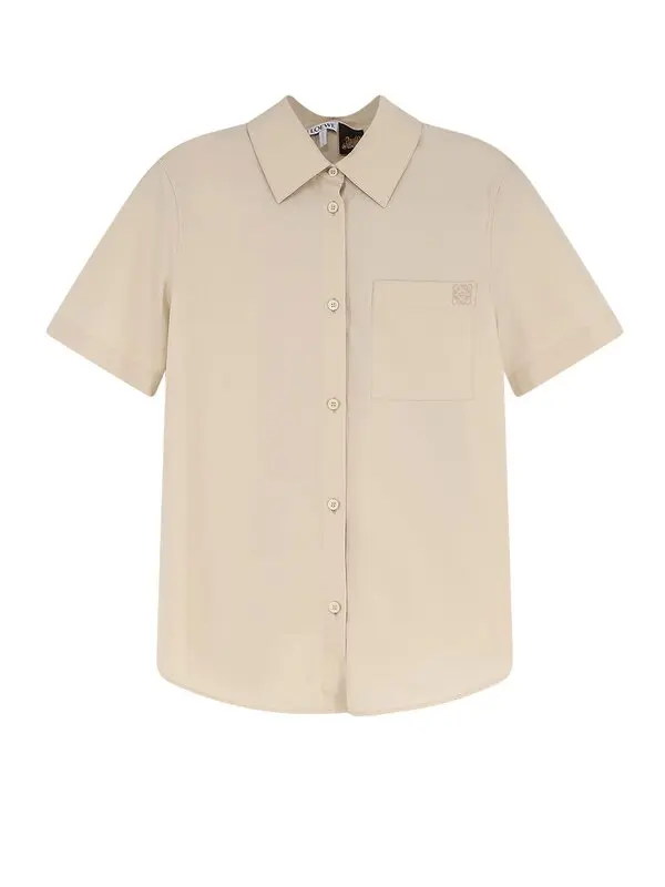 Loewe Short-sleeved Buttoned Shirt With Embroidered Pocket - Light Beige