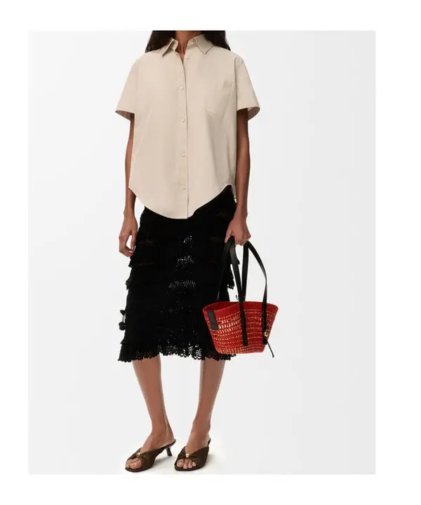 Loewe Short-sleeved Buttoned Shirt With Embroidered Pocket - Light Beige