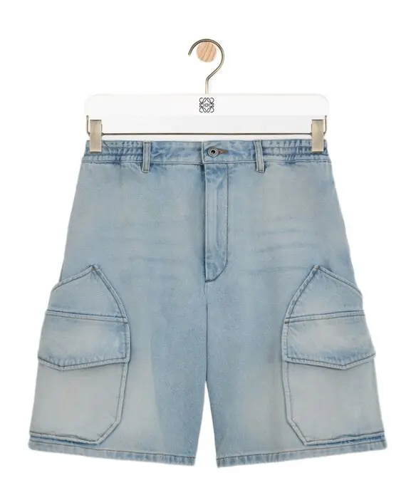 Loewe Cargo Shorts In Faded Denim - Blue