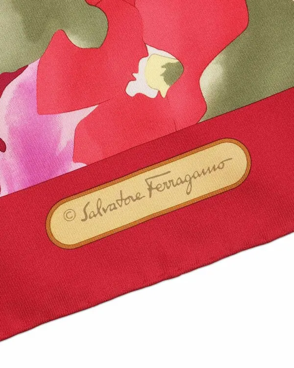 FERRAGAMO Printed Square Silk Scarf - Red