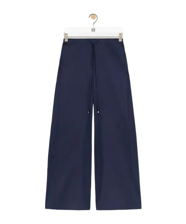 Loewe Drawstring Wide Leg Trousers With Logo Detail - Navy