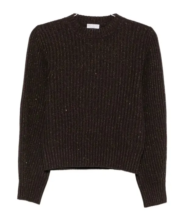 Brunello Cucinelli Ribbed Knit Pullover With Metallic Accents