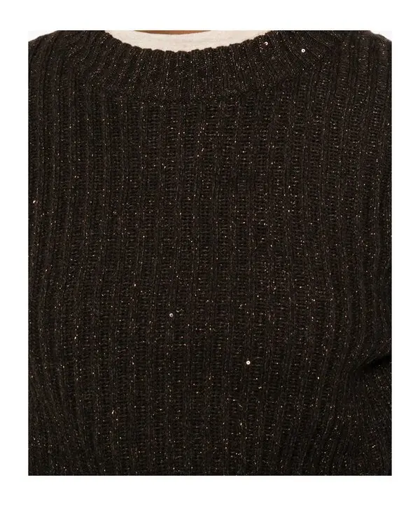 Brunello Cucinelli Ribbed Knit Pullover With Metallic Accents
