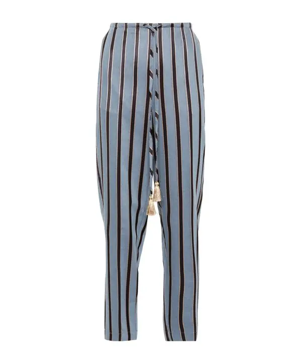 FORTE_FORTE Striped Linen Blend Relaxed Fit Trousers - Gray