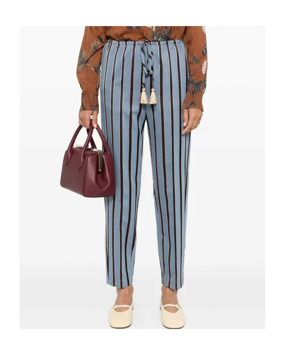 FORTE_FORTE Striped Linen Blend Relaxed Fit Trousers - Gray