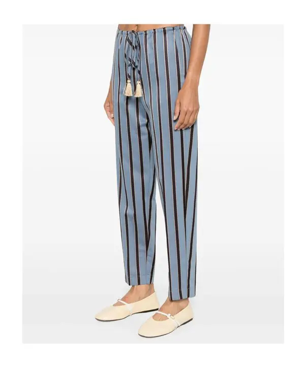 FORTE_FORTE Striped Linen Blend Relaxed Fit Trousers - Gray