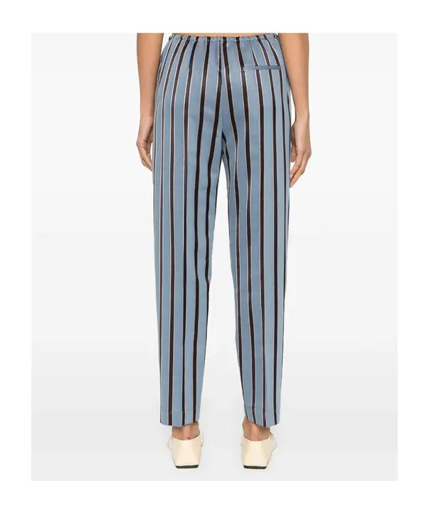 FORTE_FORTE Striped Linen Blend Relaxed Fit Trousers - Gray