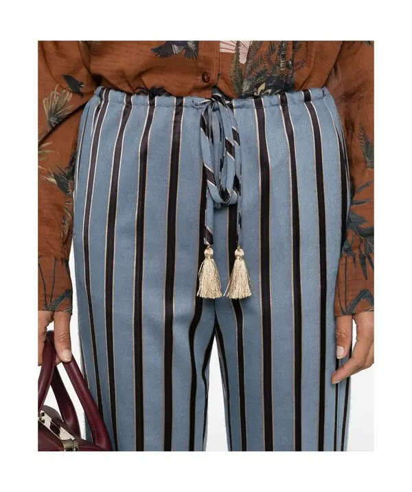 FORTE_FORTE Striped Linen Blend Relaxed Fit Trousers - Gray