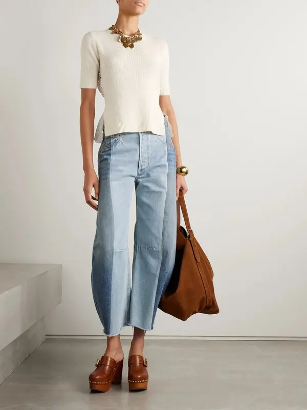 Sea Lennon Top With Embroidered Cotton Splicing