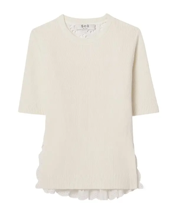 Sea Lennon Top With Embroidered Cotton Splicing - White