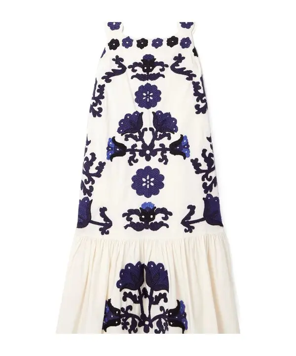 Sea Catrine Scalloped Appliquéd Cotton-voile Midi Dress - White