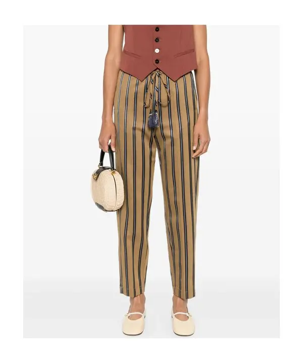 FORTE_FORTE Striped Drawstring Trousers - Brown