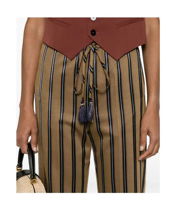 FORTE_FORTE Striped Drawstring Trousers - Brown