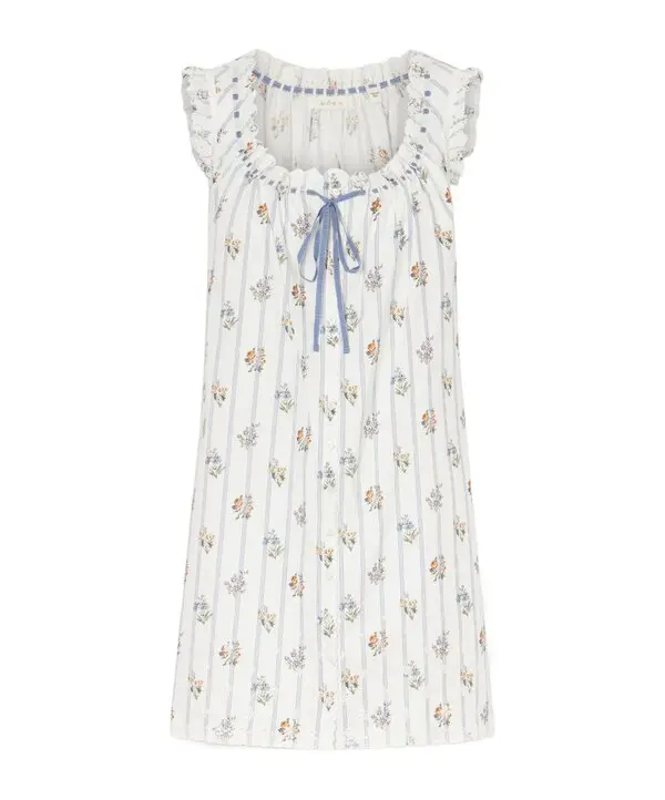 DÔEN Embroidered Striped Floral-print Organic Cotton Mini Dress - White