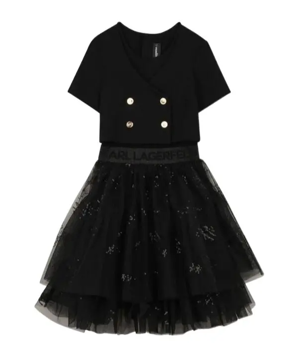 Karl Lagerfeld Sequined Tiered Dress With Ruffled Accents