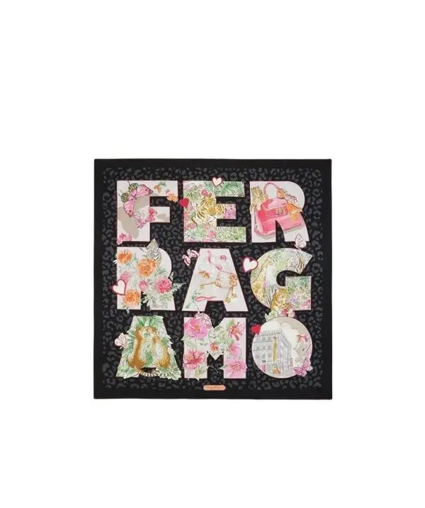 FERRAGAMO Printed Silk Scarf - Black
