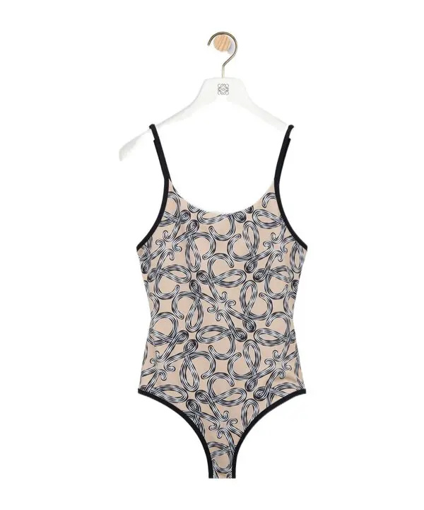Loewe Sleeveless Anagram Print One-piece Swimsuit - Beige/black