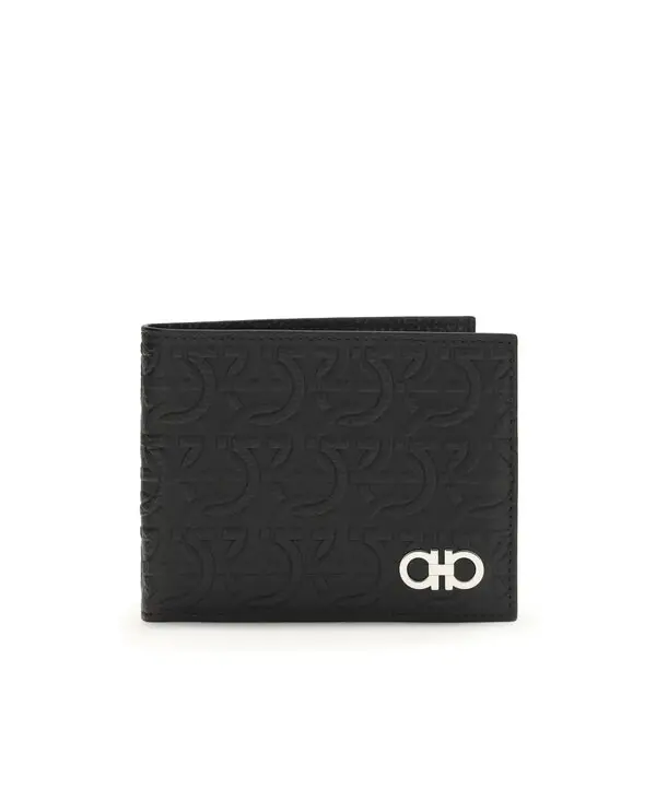 FERRAGAMO Gancini Embossed Leather Wallet - Black