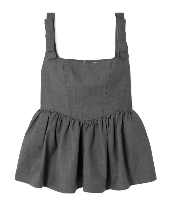 SHUSHU/TONG Woven Ruffle Top With Bow Detail - Black