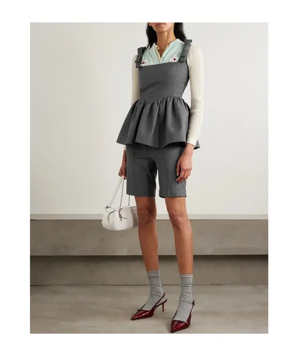 SHUSHU/TONG Woven Ruffle Top With Bow Detail