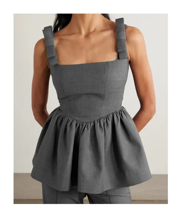 SHUSHU/TONG Woven Ruffle Top With Bow Detail