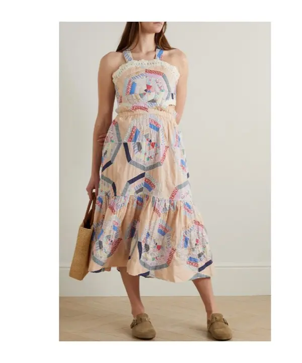Sea Crochet Trim Patchwork Midi Dress