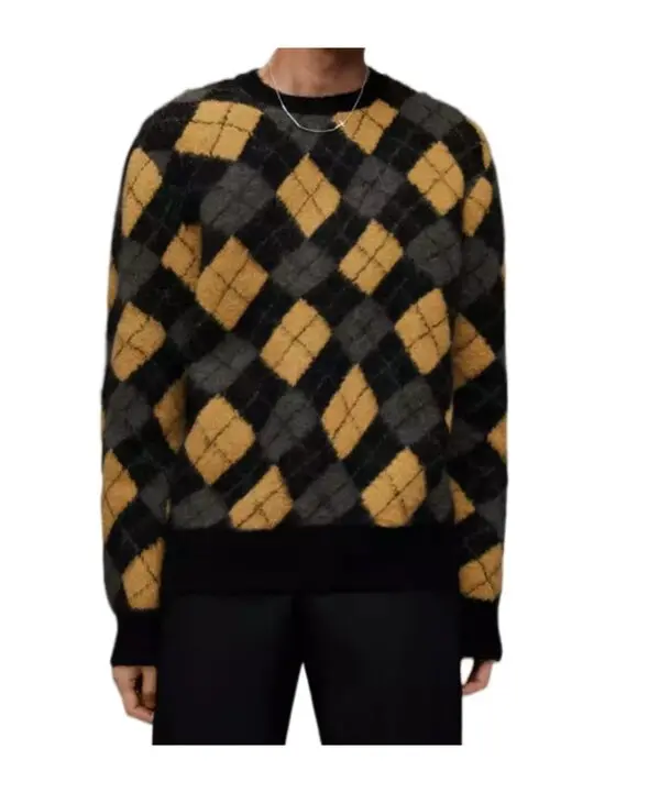 ALLSAINTS Argyle Patterned Long Sleeve Crew Neck Sweater