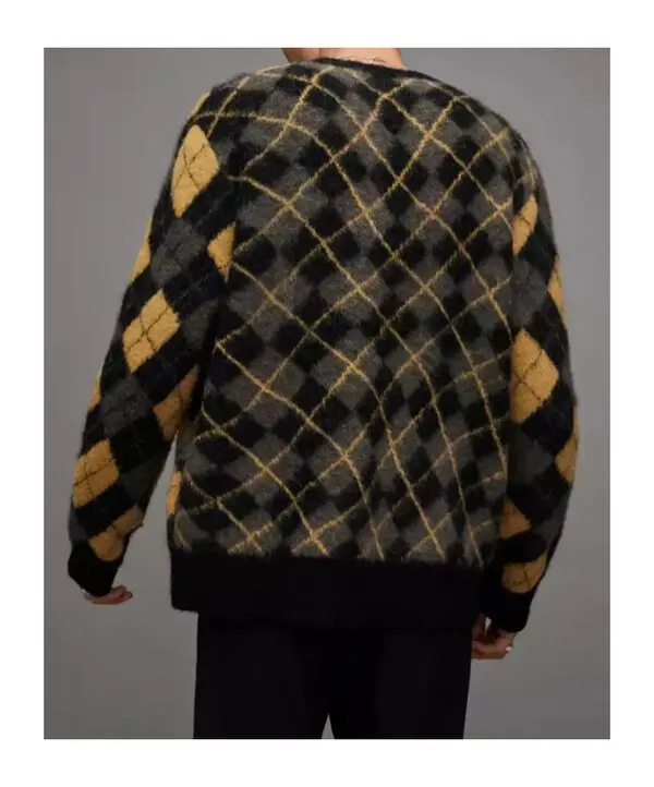ALLSAINTS Argyle Patterned Long Sleeve Crew Neck Sweater