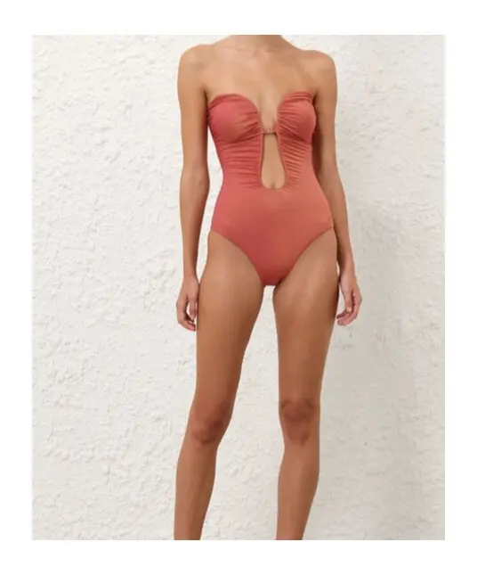 Zimmermann Rhiannon Deep Plunge 1pc Swimsuit - Slate Rose