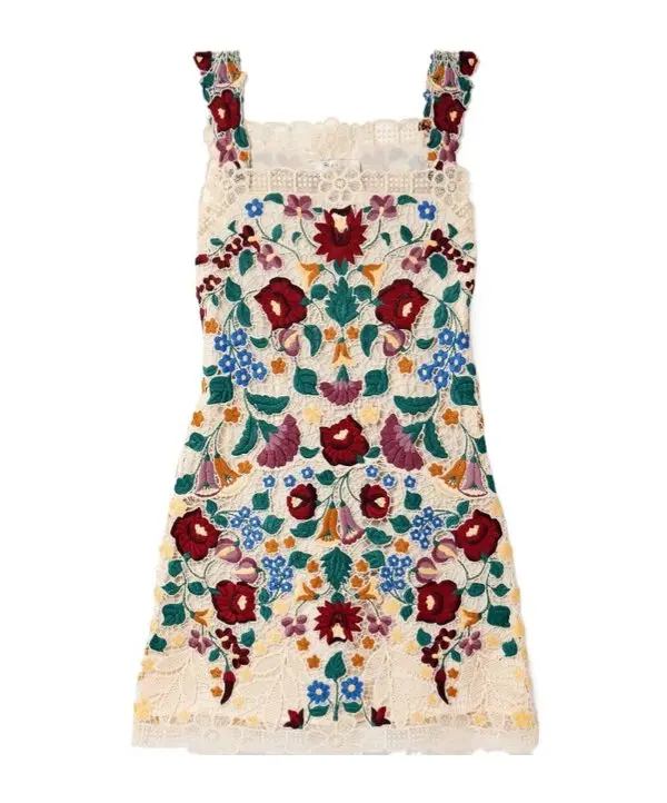 Sea Embroidered Guipure Lace Mini Dress - Nude