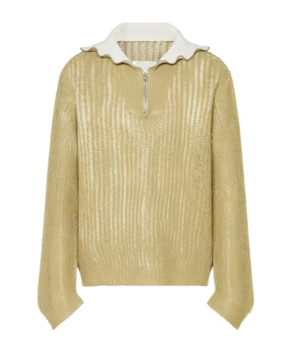 MAISON MARGIELA Zip-neck Open-knit Sweater - Military Green