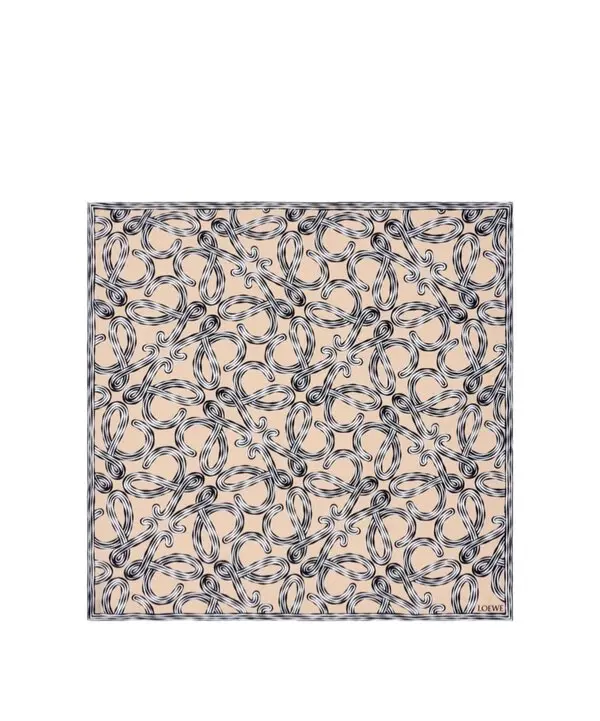 Loewe Anagram-print Silk Scarf - Beige/black