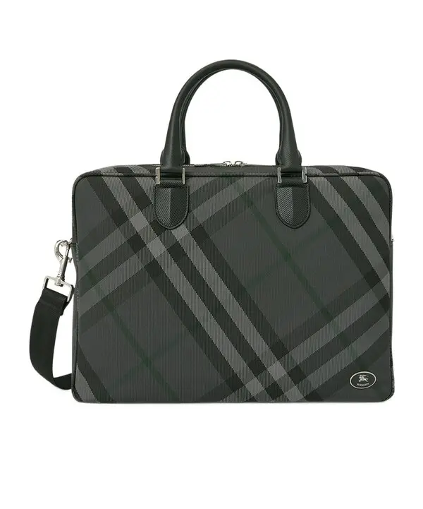 Burberry Grid Check Pattern Briefcase With Adjustable Strap - Black