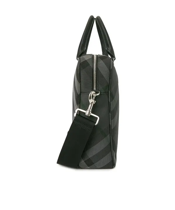 Burberry Grid Check Pattern Briefcase With Adjustable Strap - Black