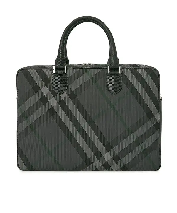 Burberry Grid Check Pattern Briefcase With Adjustable Strap - Black