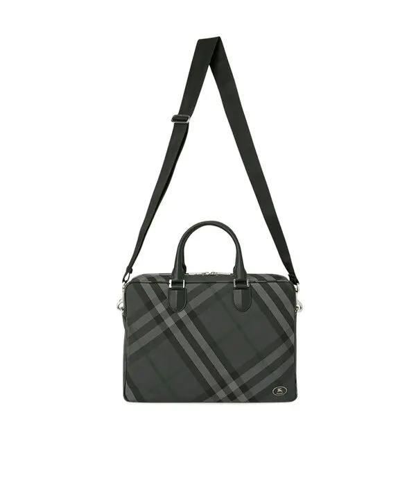 Burberry Grid Check Pattern Briefcase With Adjustable Strap - Black