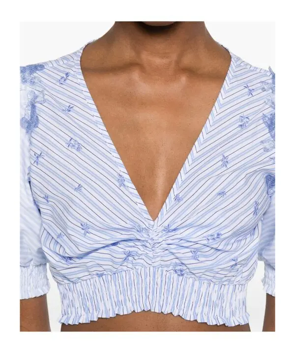 Ermanno Scervino Striped Puff Sleeve Top