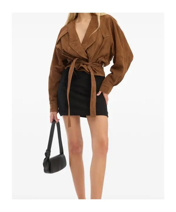 ROTATE BY BIRGER CHRISTENSEN Belted Leather Bomber Jacket