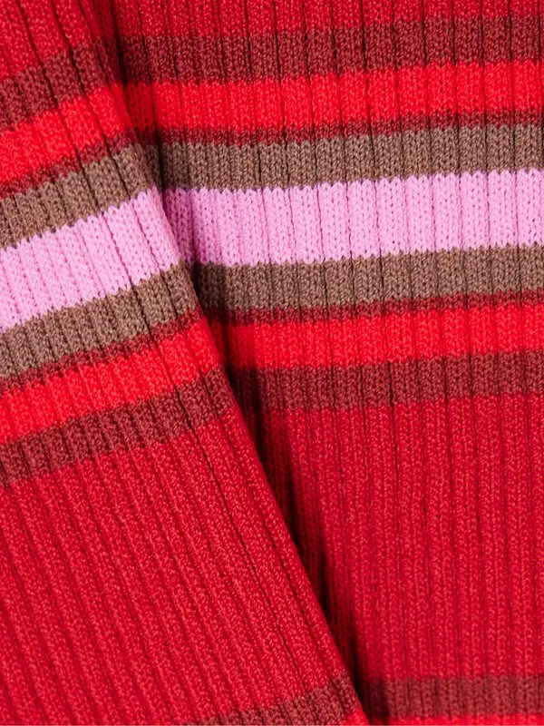 Staud Ren" Striped Ribbed Knit Polo Shirt - No