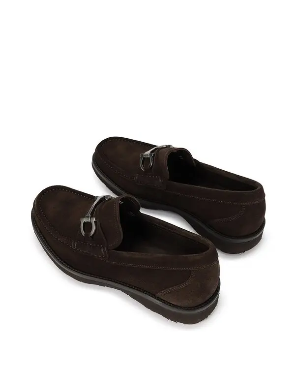 FERRAGAMO Chocolate Suede Loafers With Logo Buckle - Black