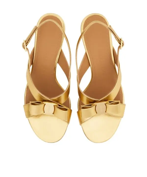FERRAGAMO Vara Bow Slingback Sandals - Gold