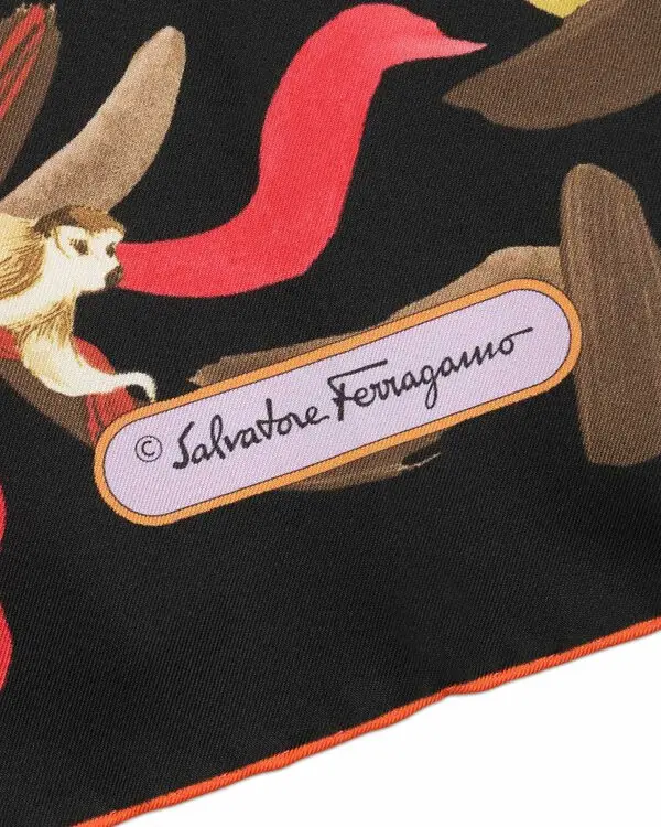 FERRAGAMO Printed Silk Scarf - Black