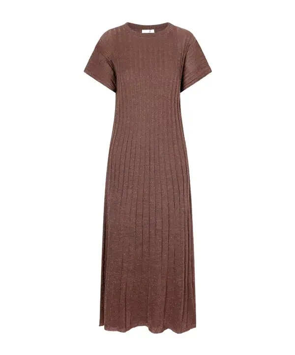 Brunello Cucinelli Metallic Ribbed-knit Midi Dress