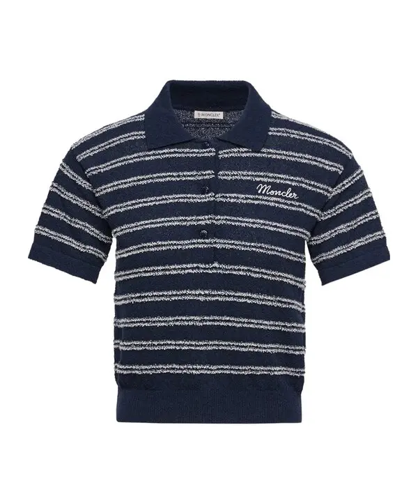 Moncler Striped Collared Short Sleeve Shirt - Midnight Blue