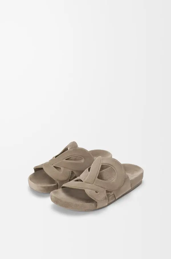 Loewe Ease Monogram Suede Slides - Limestone