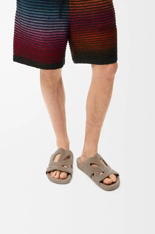Loewe Ease Monogram Suede Slides - Limestone
