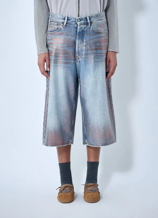 Acne Studios Judda Glitter Denim Shorts - Blue