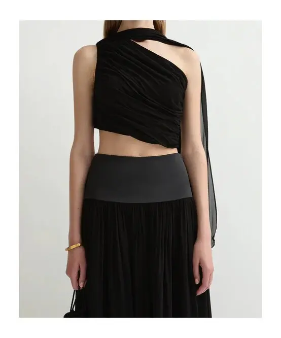 Posse Solene Draped One-shoulder Top - Black